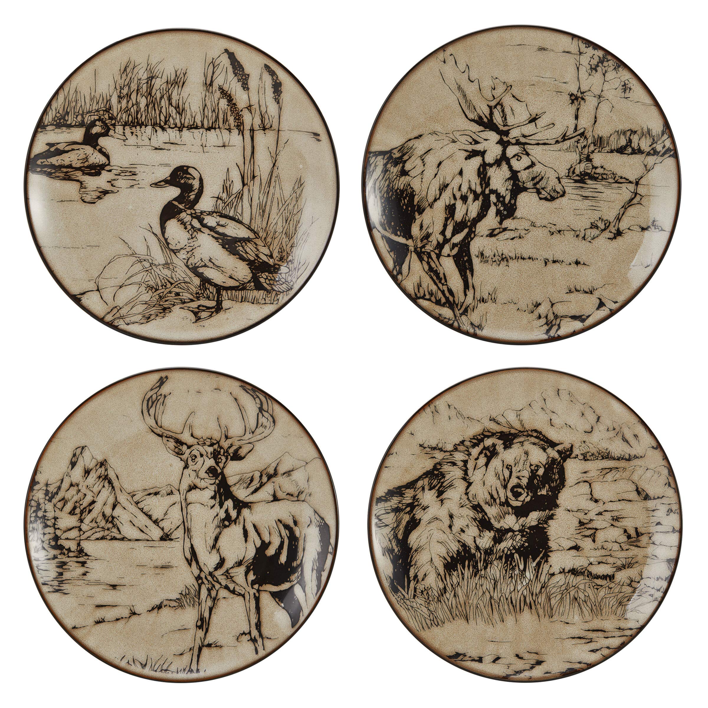 Mossy Oak Animal Print 16 Piece Dinnerware Set, Black And Beige on ...