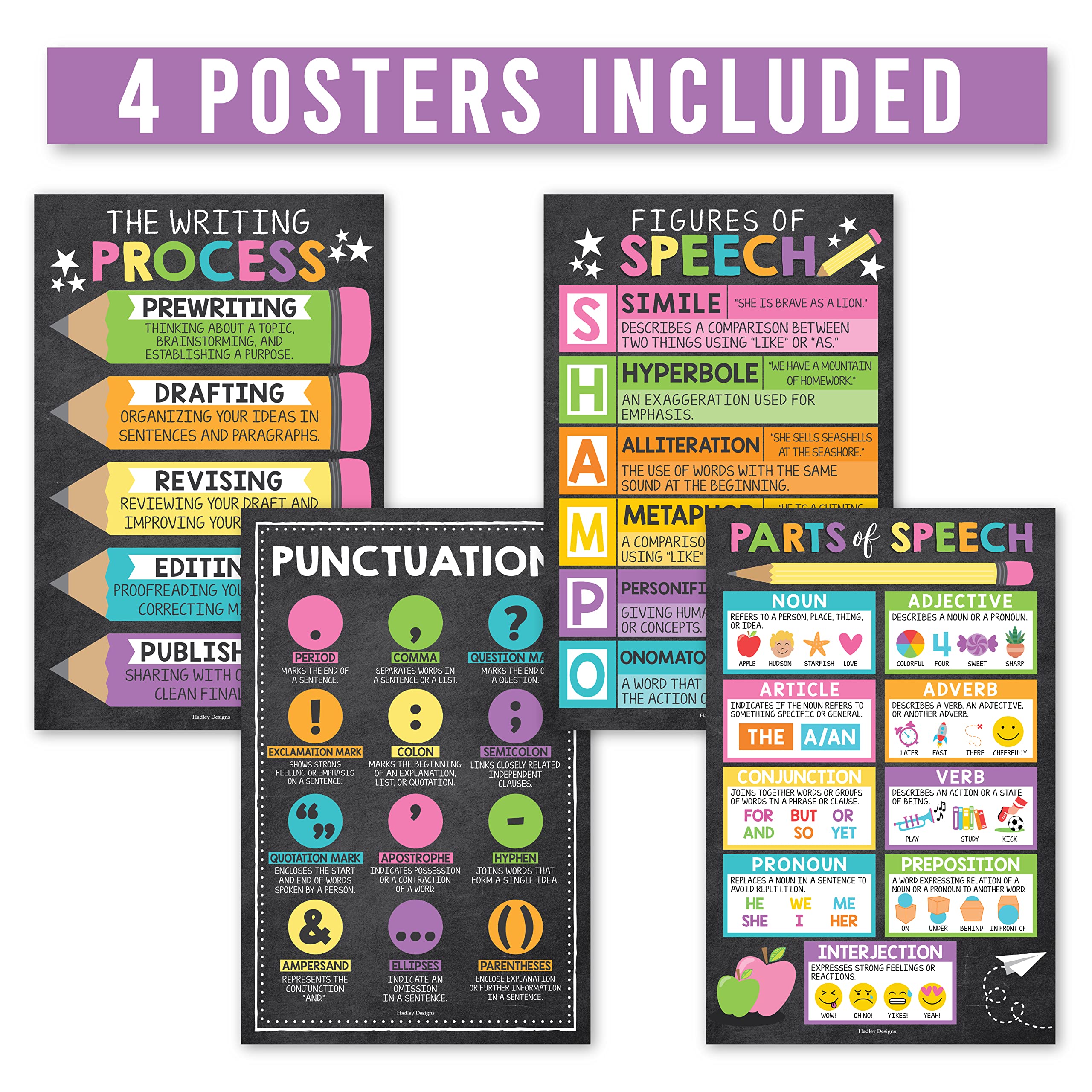 Mua Hadley Designs 4 Chalkboard Grammar Posters for Language Arts - ELA ...