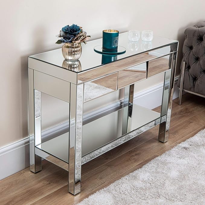 Mirrored Furniture Console Coffee Table Corner Unit Mirror Angled ...