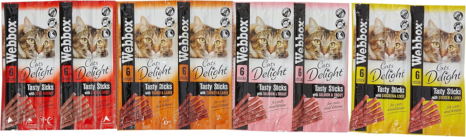 Webbox Cats Delight Tasty Sticks Chews Treats Variety Pack 12 x 6 (72 ...