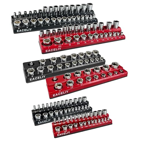 6-Piece Magnetic Socket Organizer Set, 1/2", 1/4" and 3/8" SAE & Metric ...