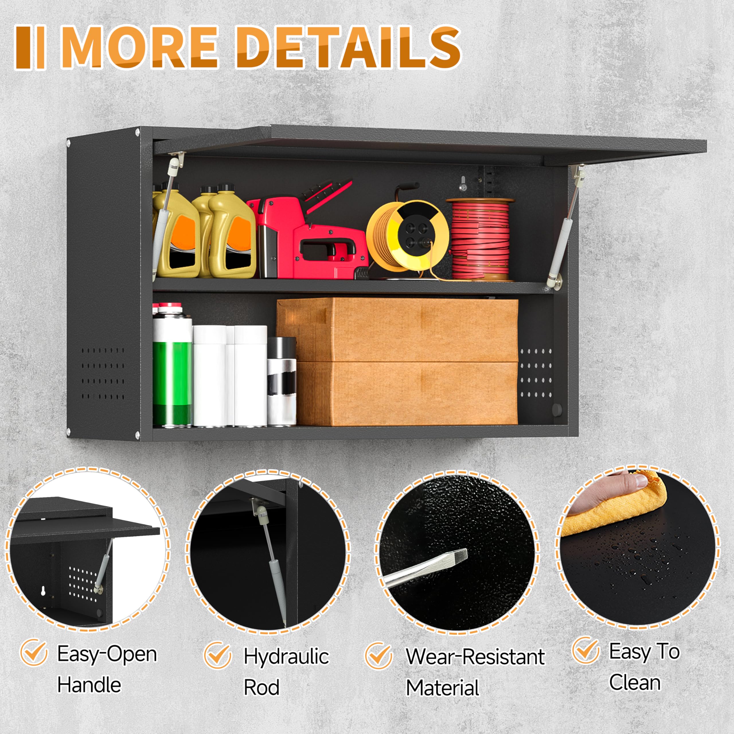 Firstsky Metal Garage Wall Cabinet With Up-Flip Door, Black Float Tool ...