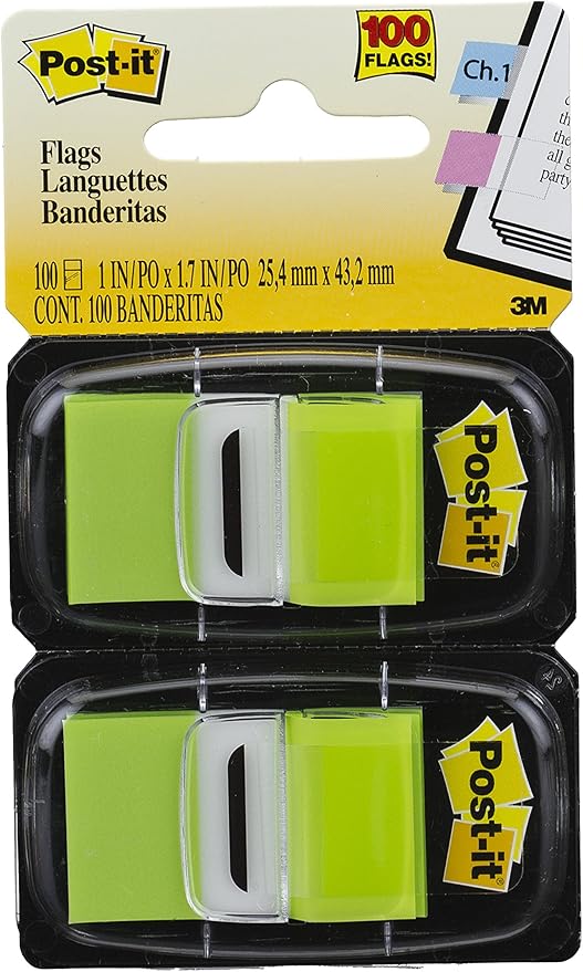 Post-it Flags, Bright Green, 1-Inch Wide, 50/Dispenser, 2-Dispensers ...