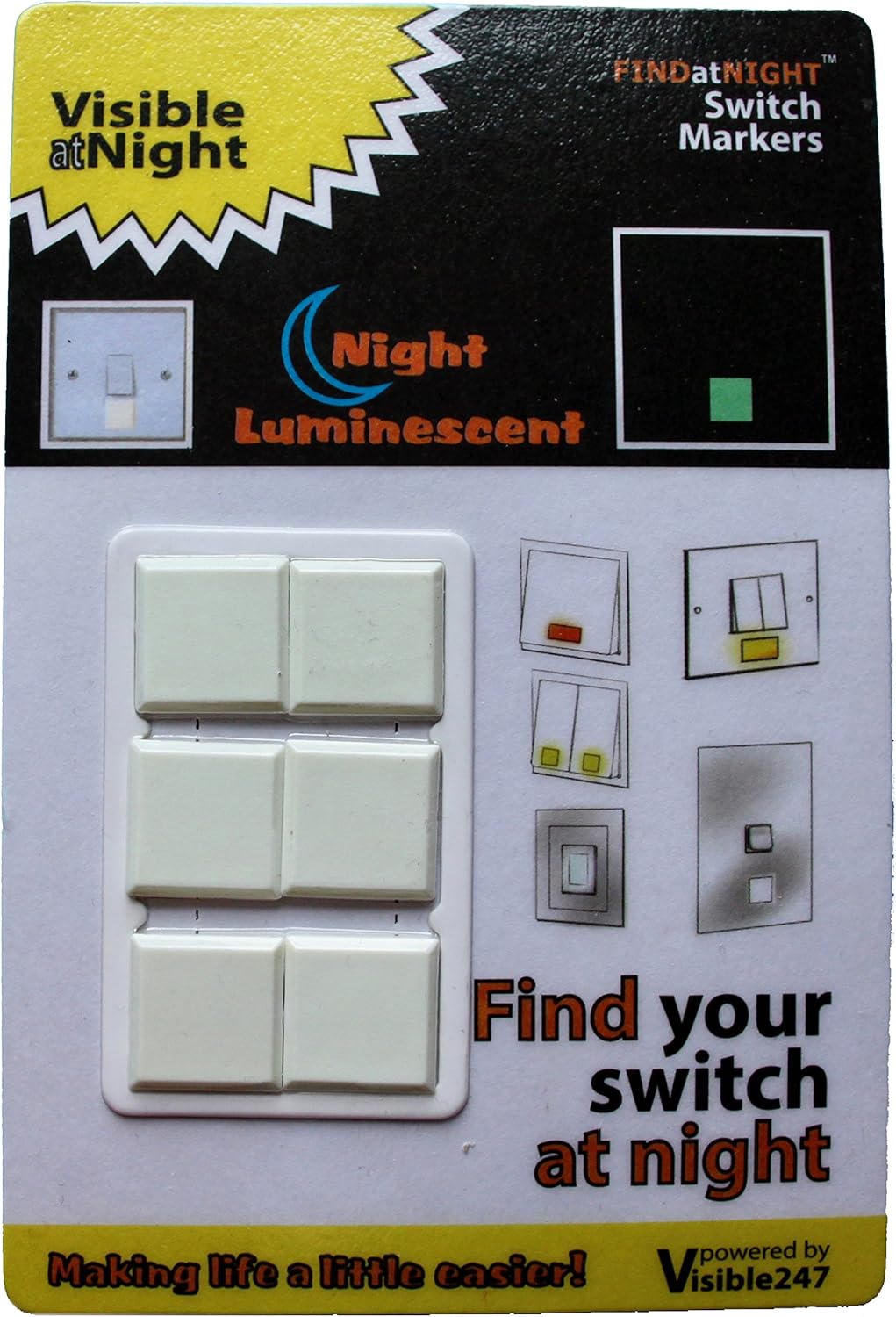 FINDatNIGHT Glowing Switch Markers; 6 high performance glow-in-the-dark ...