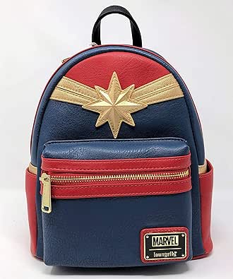 Amazon.com: Loungefly Captain Marvel Faux Leather Mini Backpack ...