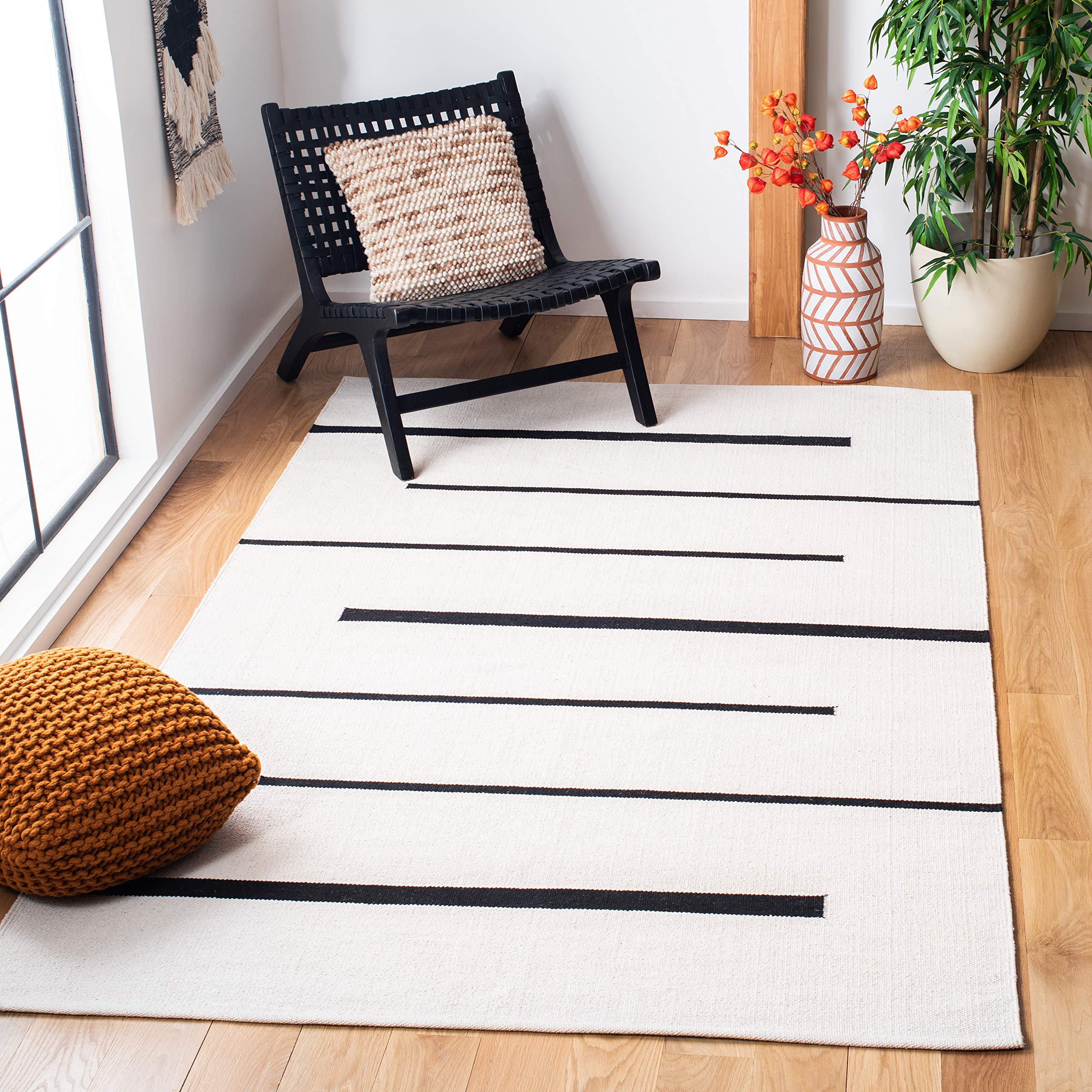 Montauk Collection Accent Rug - 3' x 5', Ivory & Black, Handmade Flat ...
