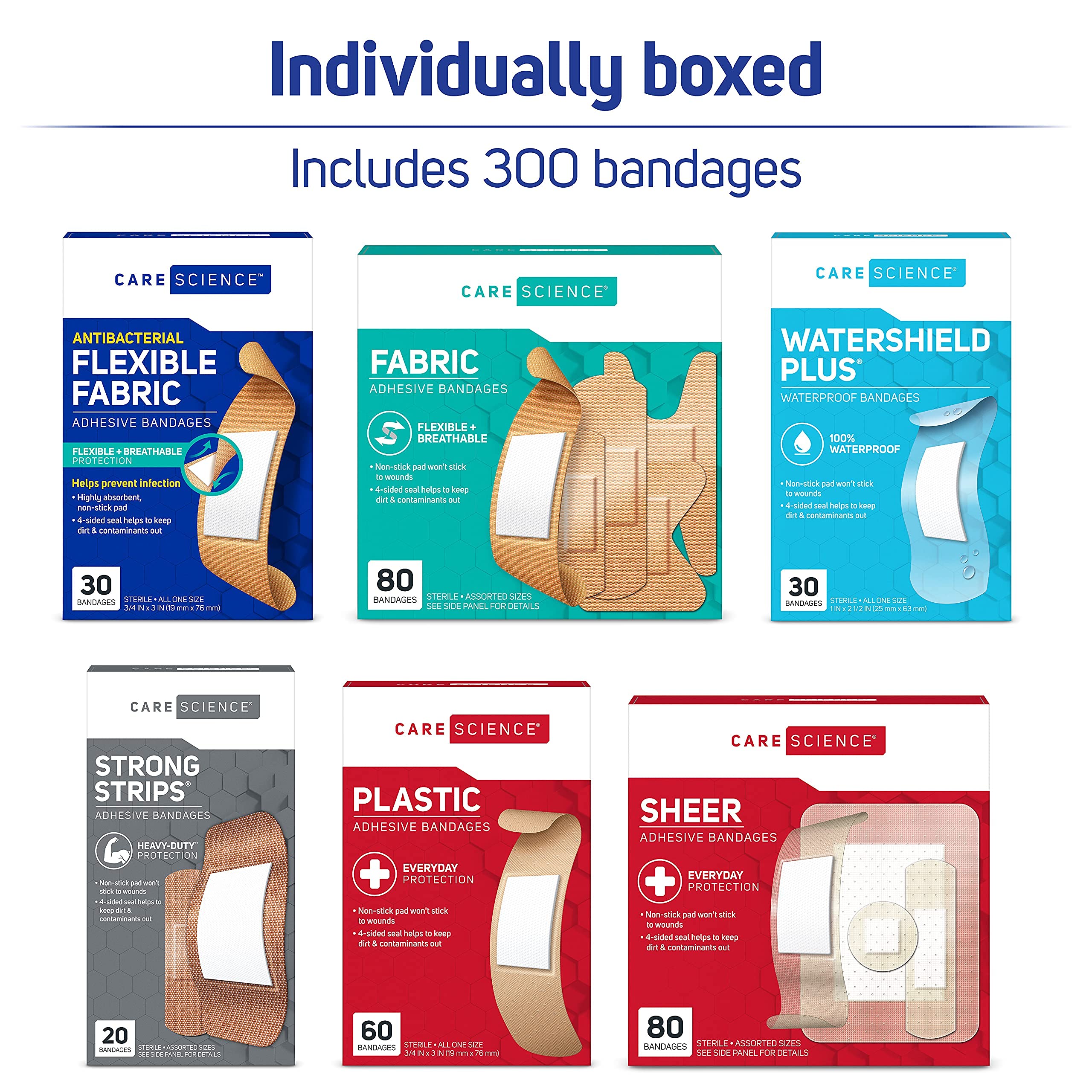 Mua Care Science Variety Bandages Pack, 300 ct Bulk Assorted Sizes ...