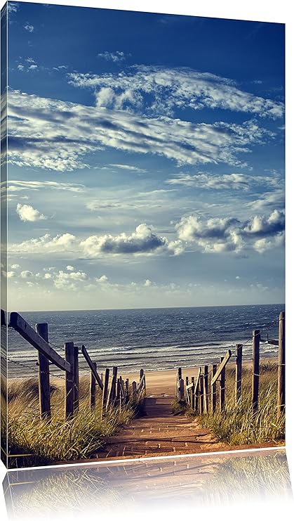 Weg zum Strand am Meer, Format: 60x40 auf Leinwand, XXL riesige Bilder fertig gerahmt mit ...