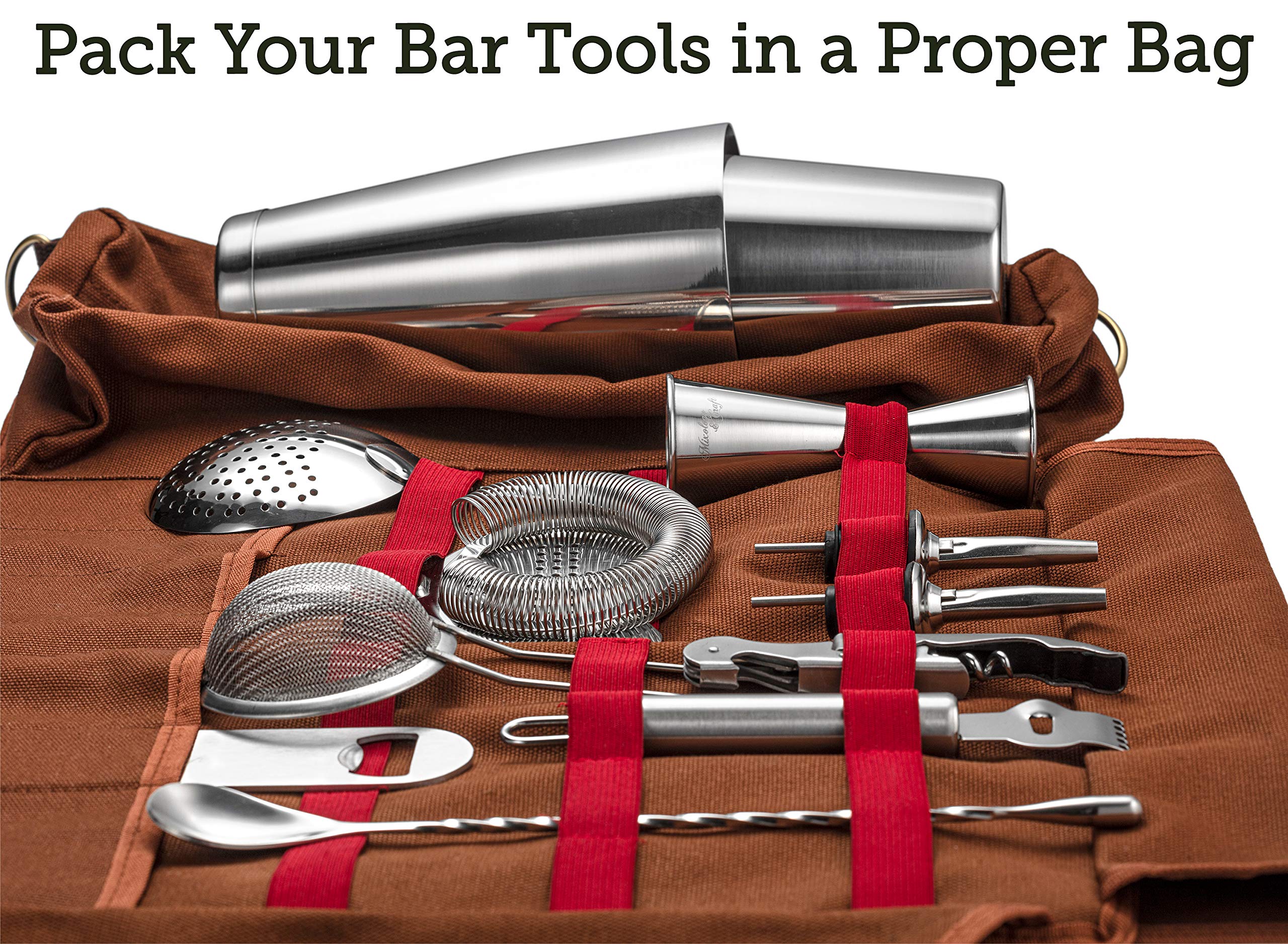 Mua Travel Bartender Kit Bag | Professional 17-Piece Silver Bar Tool ...