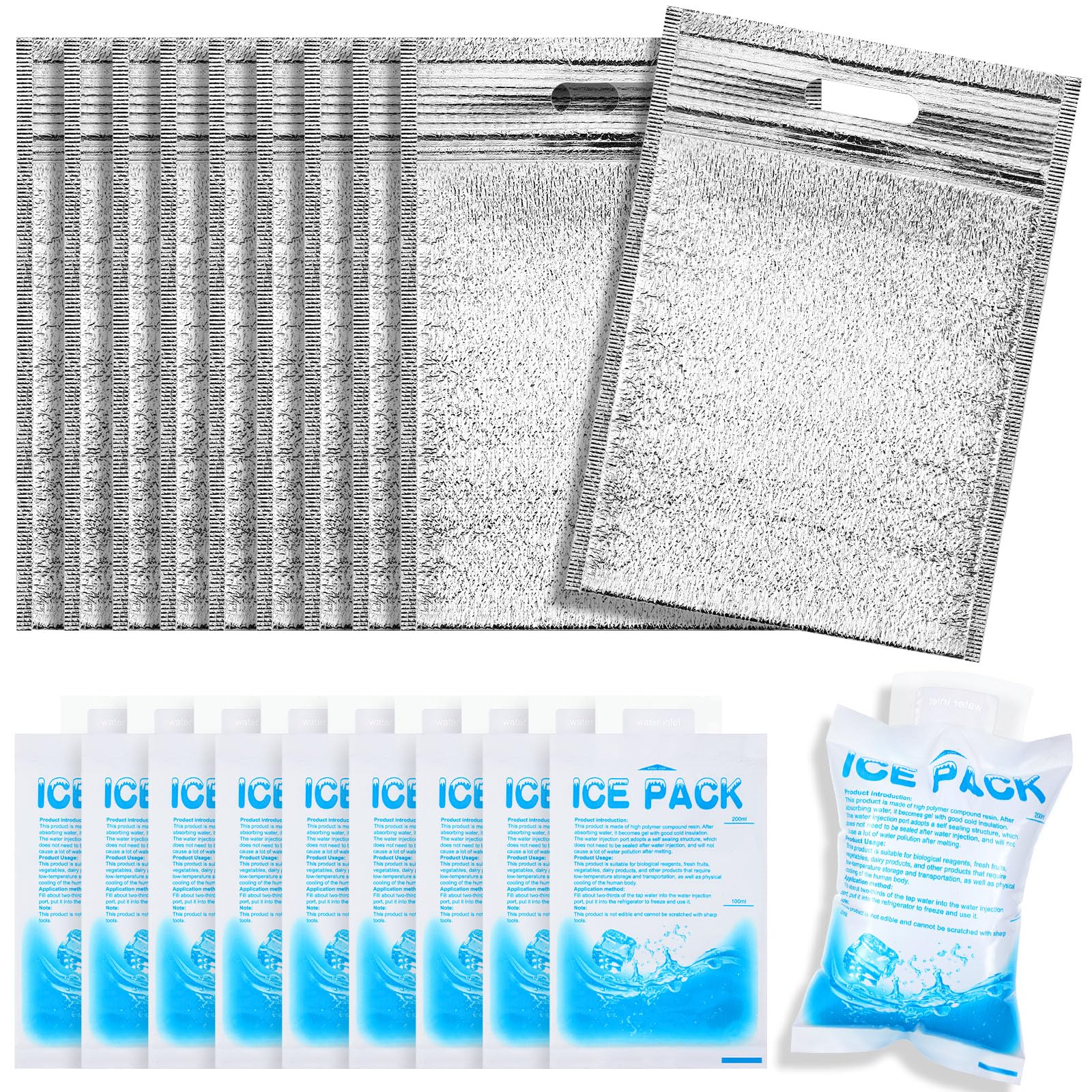 Willinglong 20 Pcs Thermal Bags Bulk with Zipper Handle and 20 Pcs Ice ...