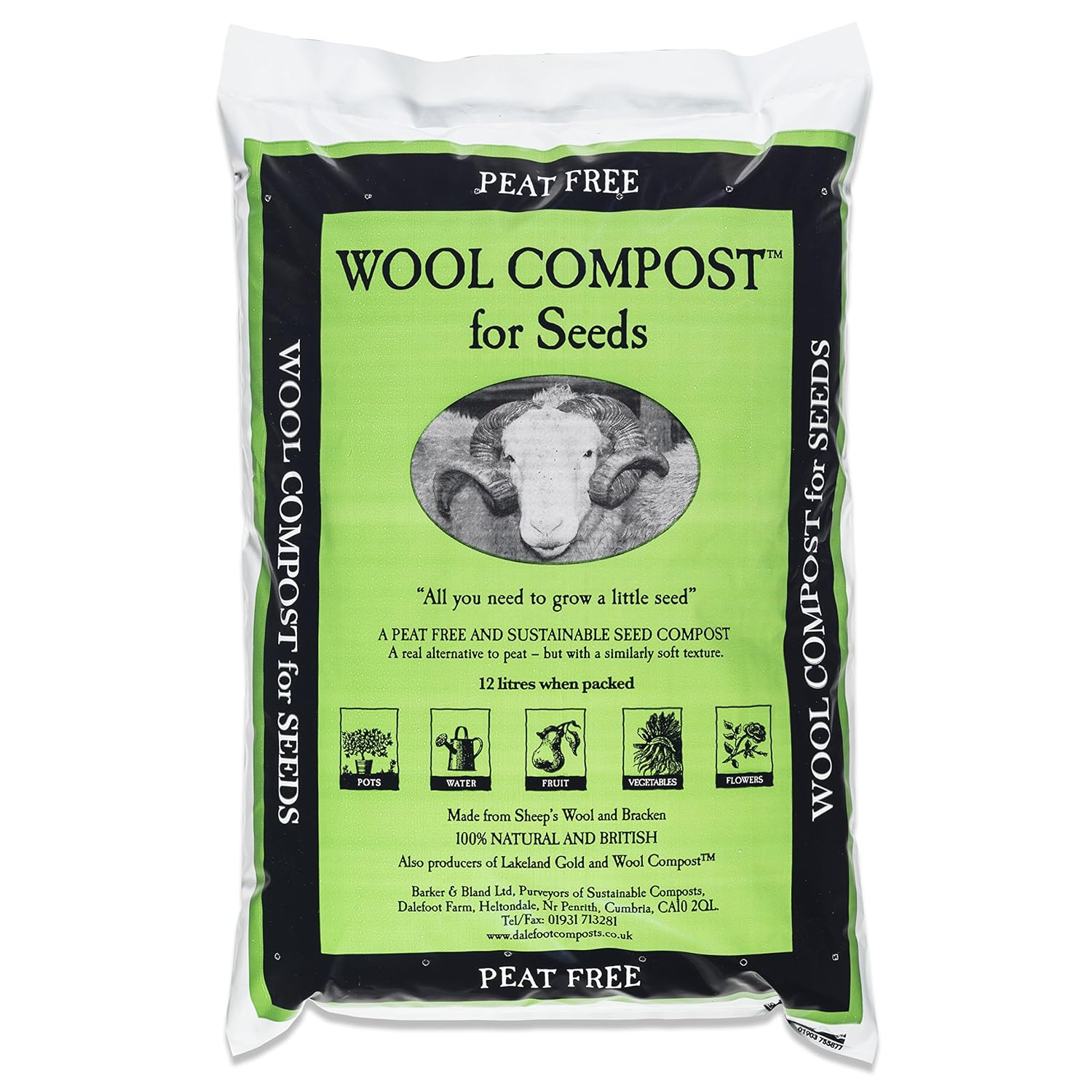2 x Bags of Dalefoot fine Wool Seed Compost peat Free: 12 Litre: Amazon ...