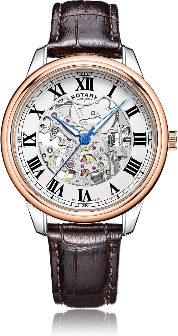 Rotary Men's Automatic Watch with White Dial Analogue Display and Dark ...