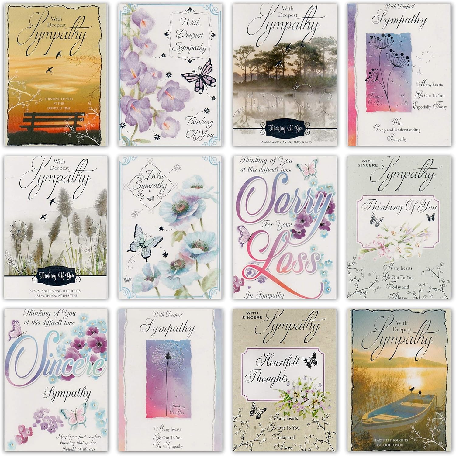 12 Assorted Sympathy/Bereavement Cards with envelopes. Greetingles ...