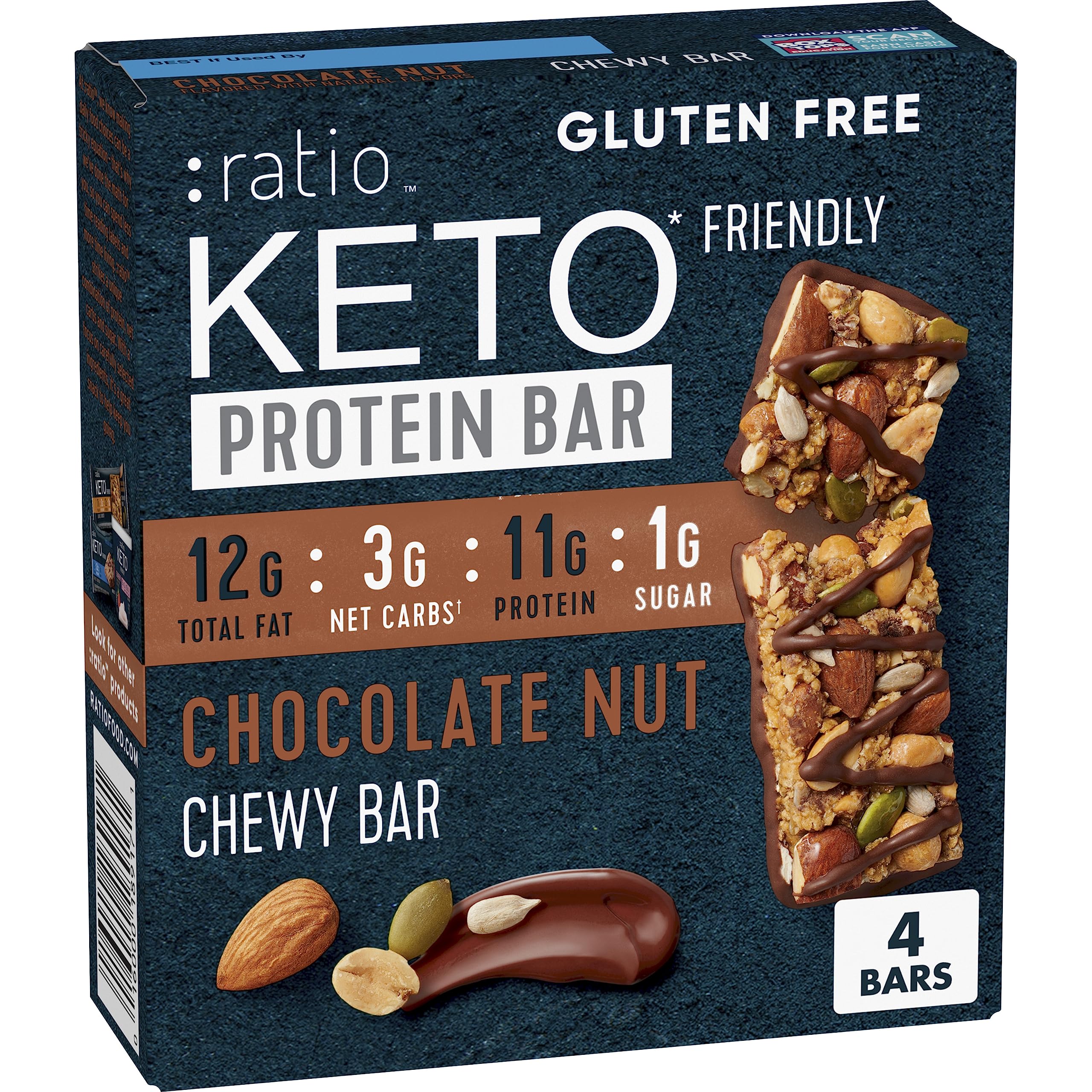 Ratio Chewy Protein Bar, Chocolate Nut, 11g Protein, Keto Friendly, 5.6 ...