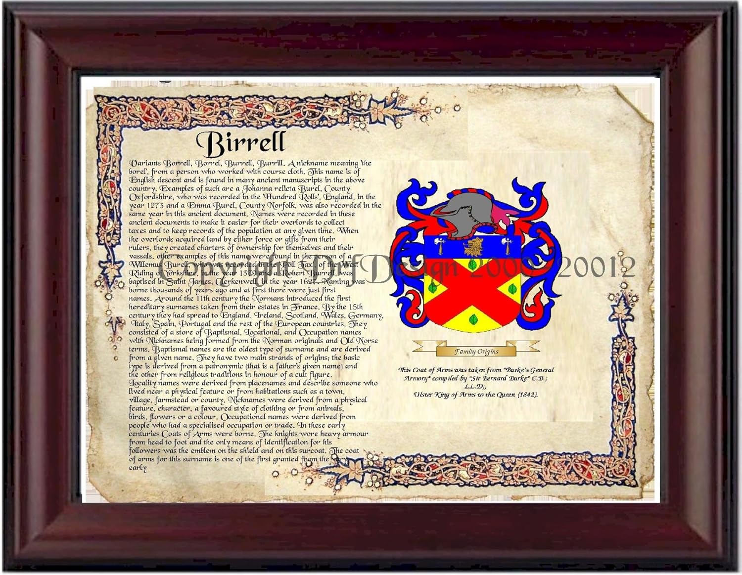 Birrell Coat of Arms/ Family History Wood Framed: Amazon.co.uk: Kitchen ...