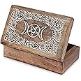 Amazon.com: Ajuny Wooden Jewelry Box – Star & Moon Carved Keepsake ...