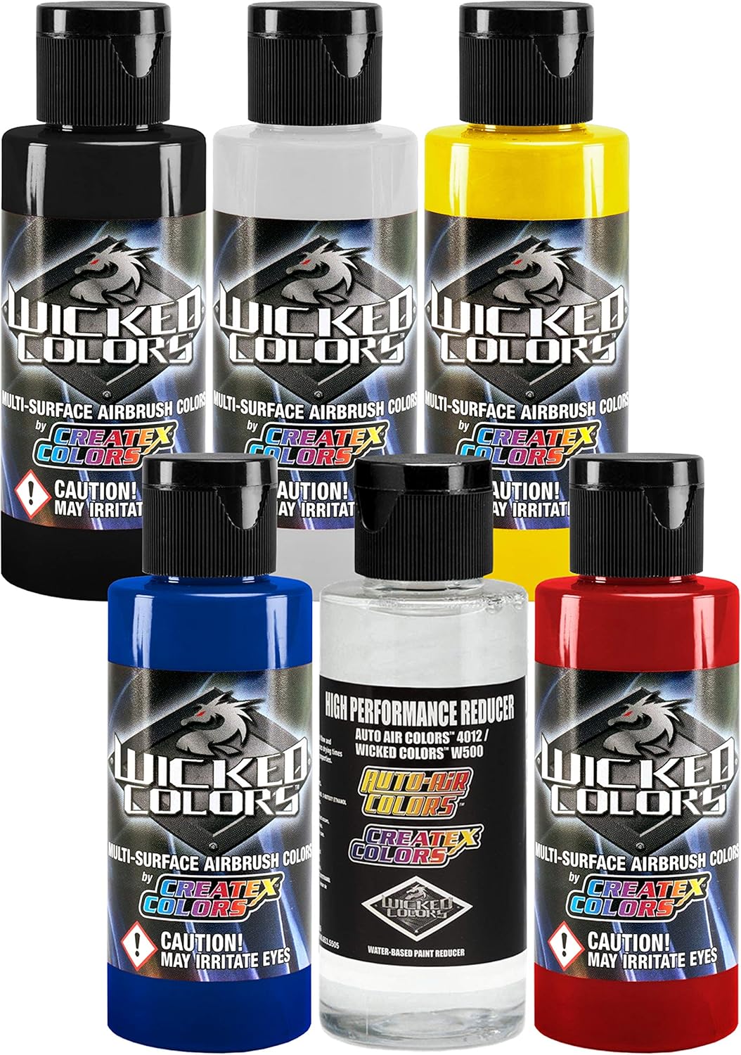 6 Createx Wicked Colors Primary Airbrush Paint Set 2 Oz Bottle: Amazon ...