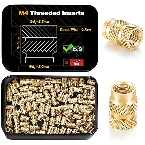 Kadrick 100Pcs M4 Threaded Inserts for 3D Printing Components,M4*H6*D5 ...