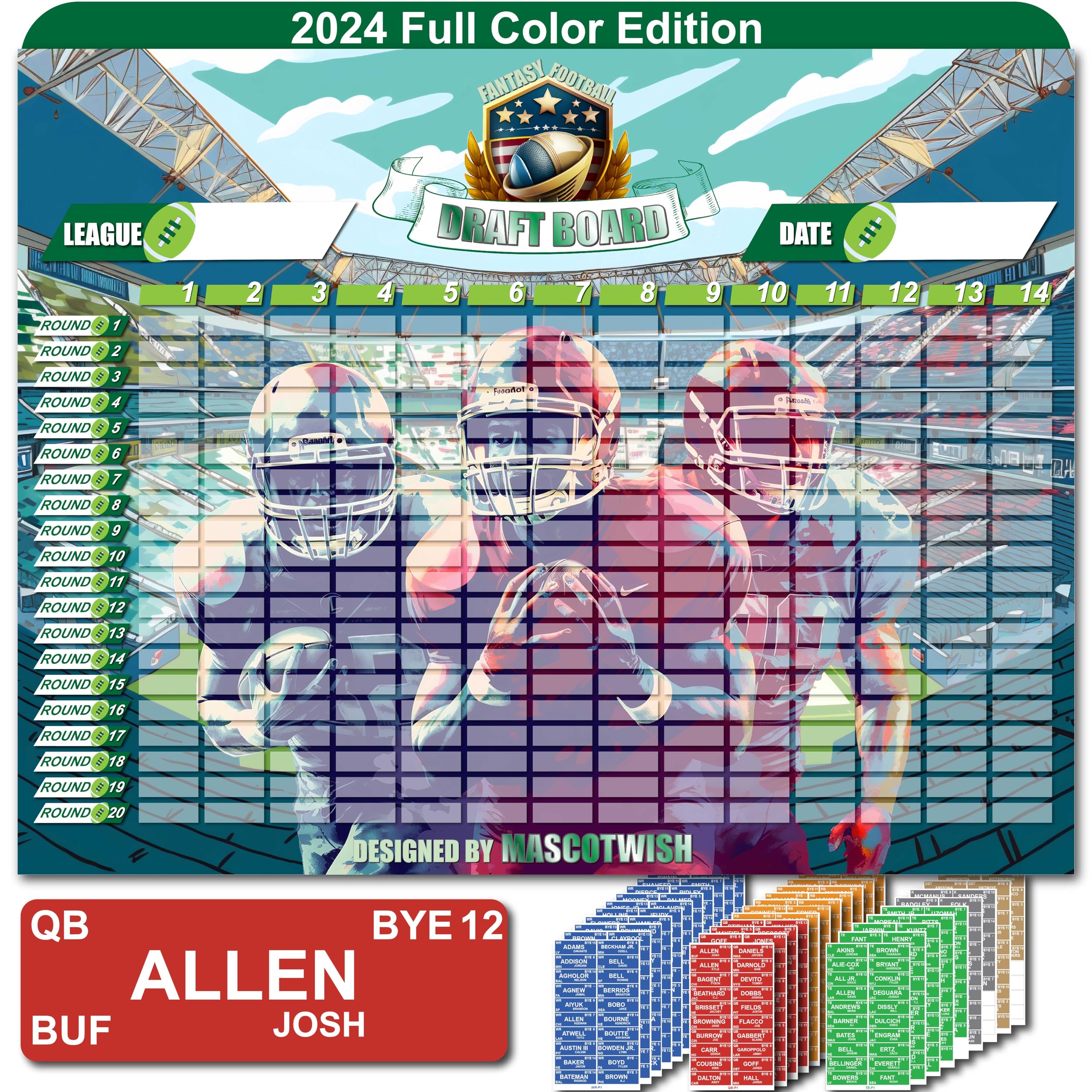 Extra Large Fantasy Football Draft Board 2024-2025 Kit - 640 Player ...
