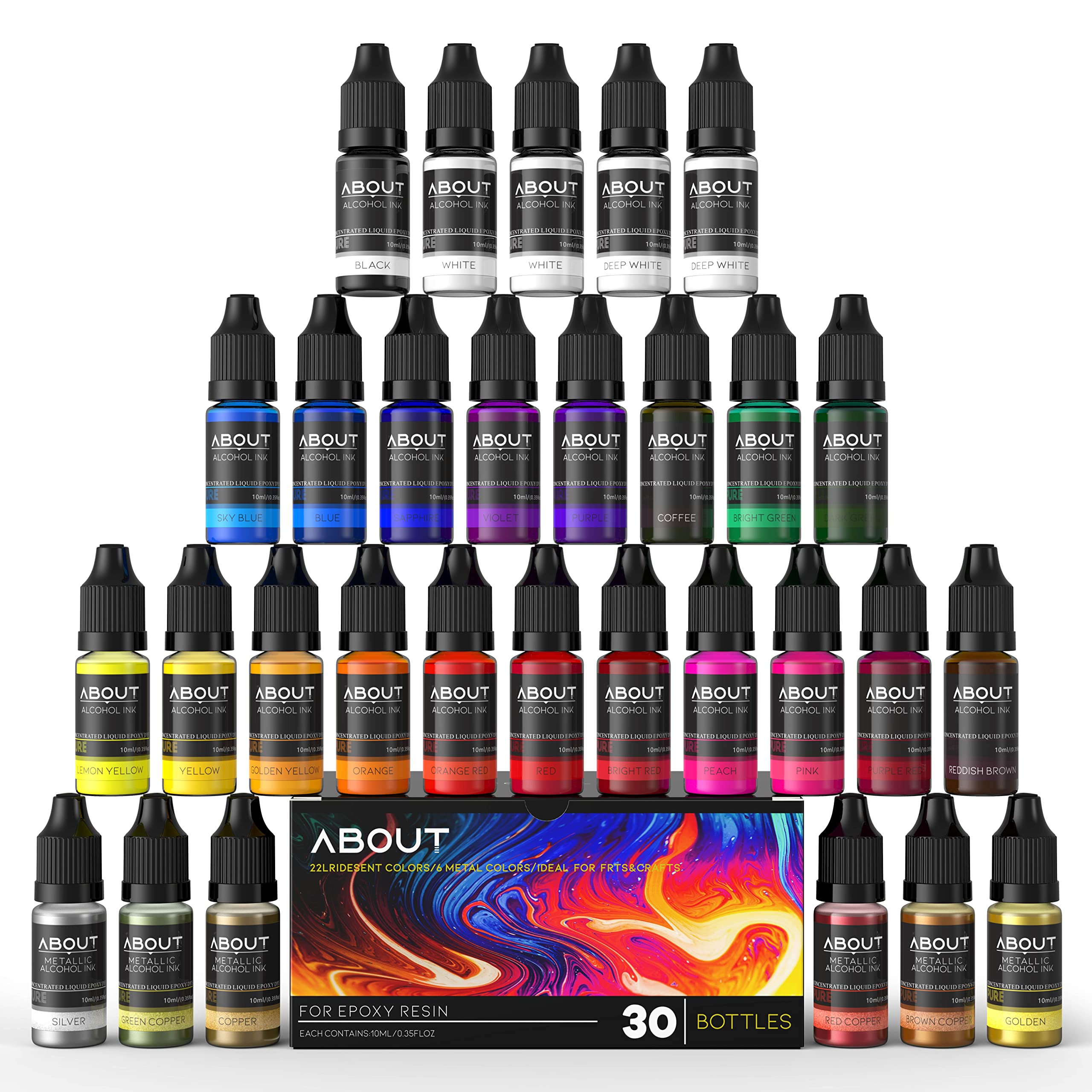 Alcohol Ink Set, 30 Bottles Vibrant Colors Concentrated Alcohol-Based ...