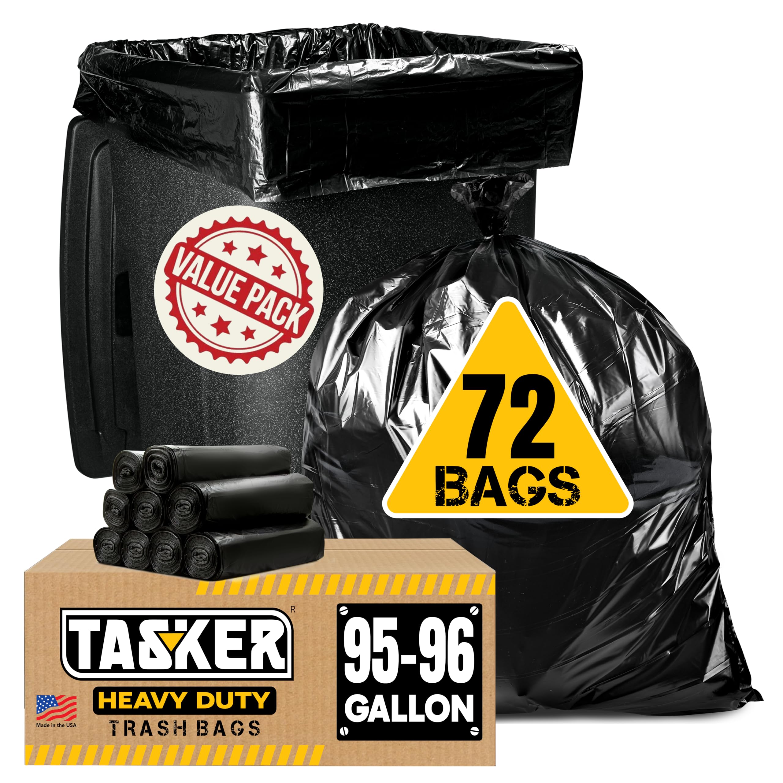 95 Gallon Trash Bags Heavy Duty | Mega-Value Pack 72 Bags | Extra Large ...