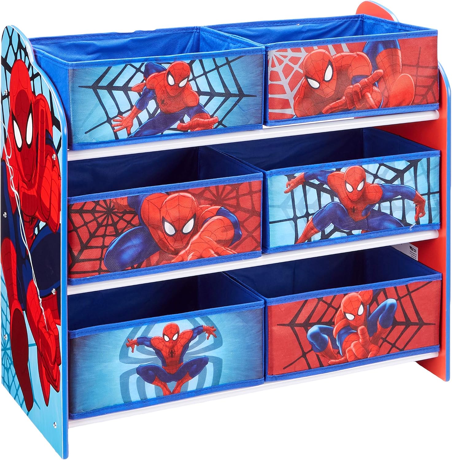 Hello Home Spider-Man Kids Bedroom Toy Storage Unit with 6 Bins, Wood ...