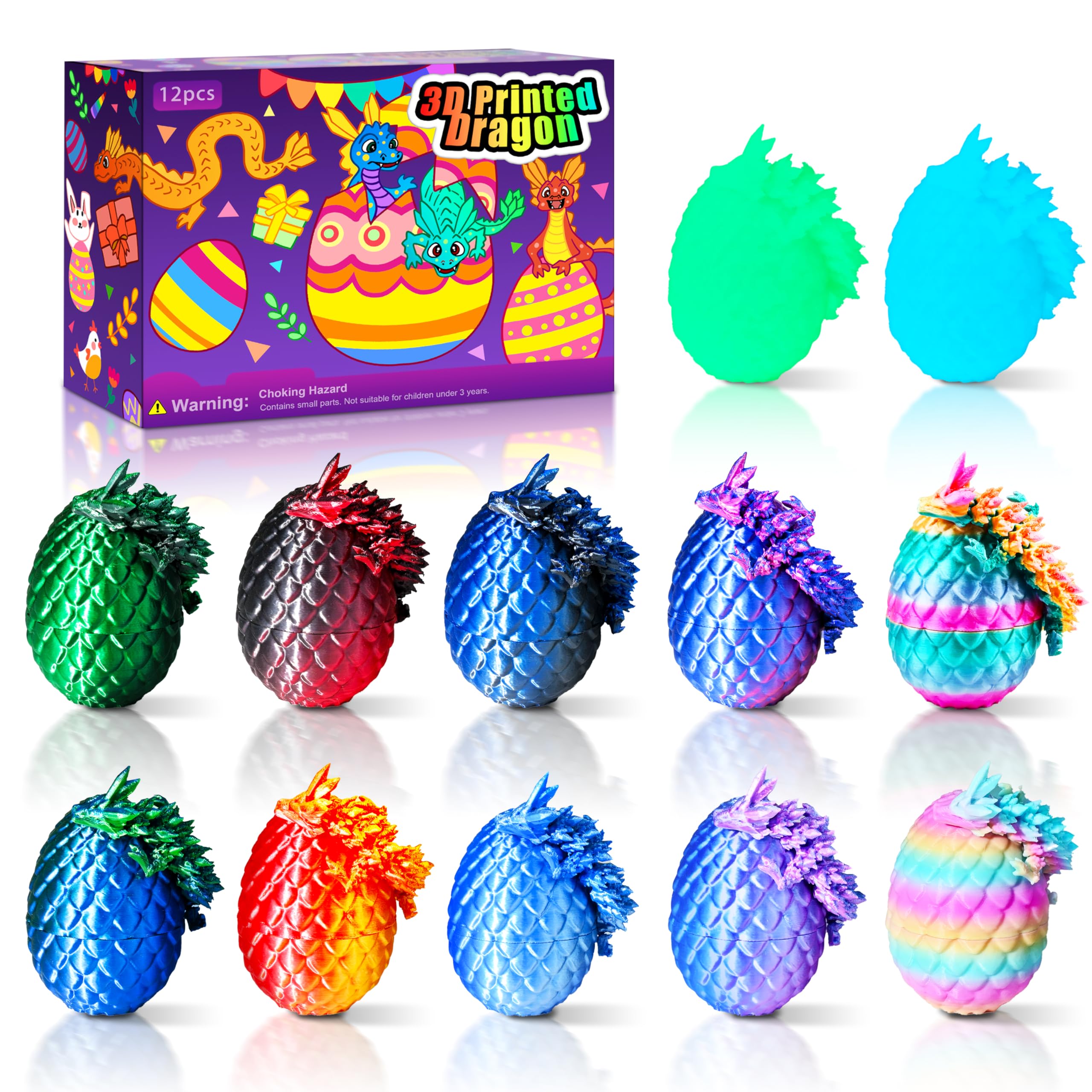 Impossmaker 12PCS 3D Printed Easter Dragon Eggs with 3D Printed Dragon ...