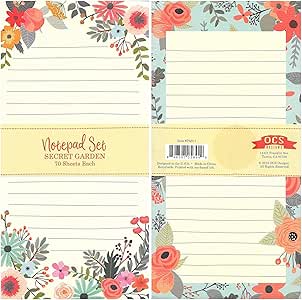 Amazon.com : OCS Designs Secret Garden Floral Notepads, Set of 2 Lined ...