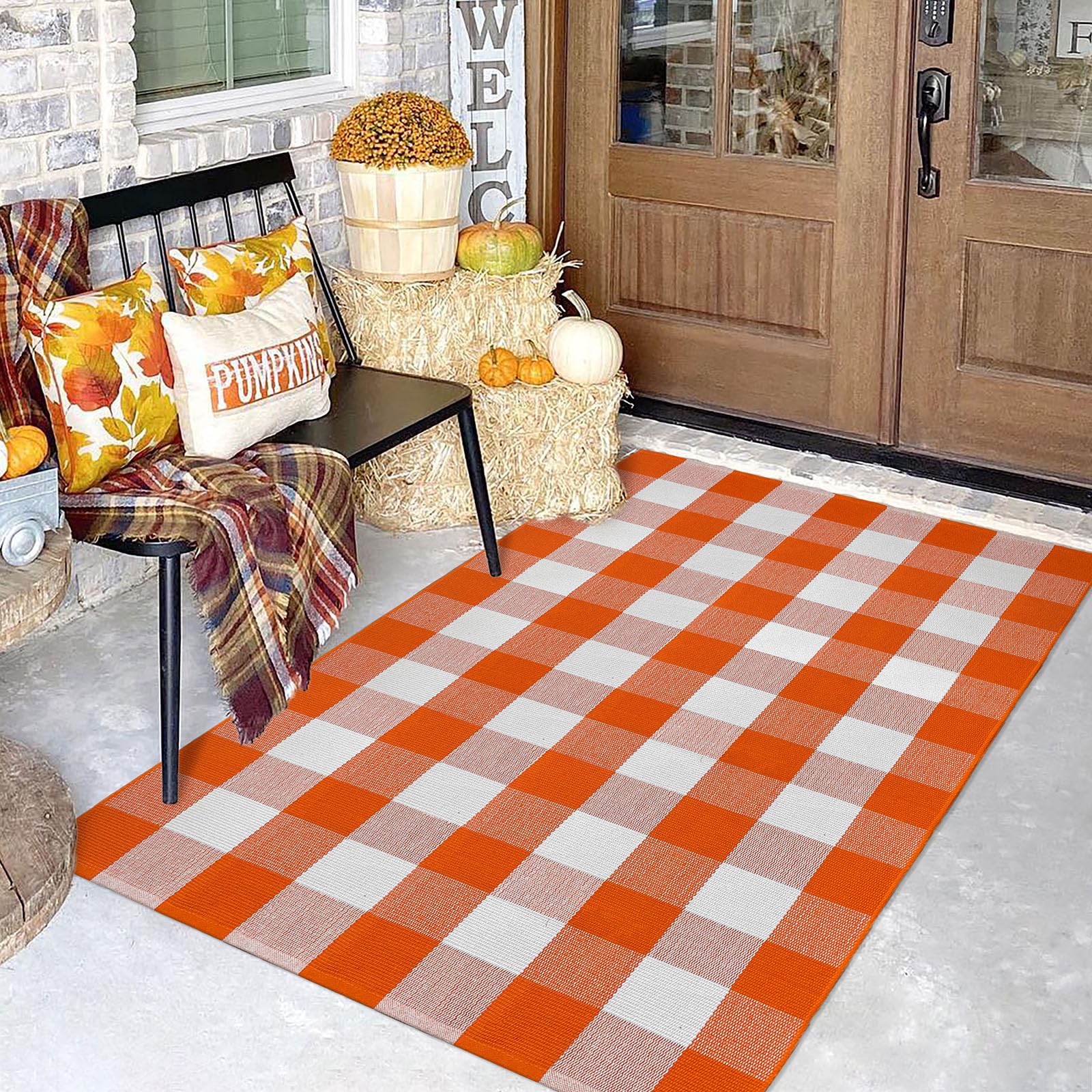 EARTHALL 3x5 Buffalo Plaid Outdoor Rug Orange and Black Checkered Rug ...
