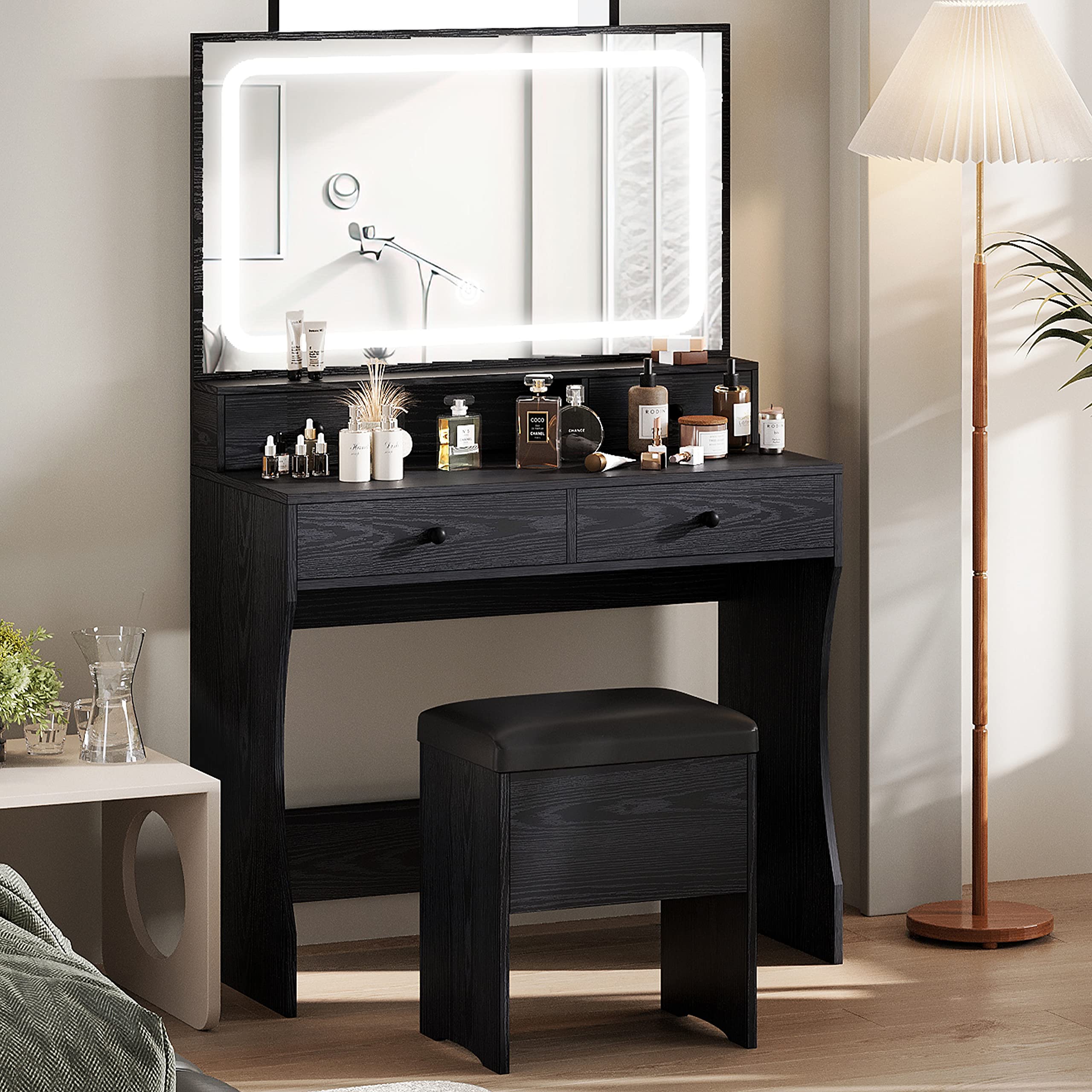 Mua IRONCK Vanity Desk Set with LED Lighted Mirror & Power Outlet ...