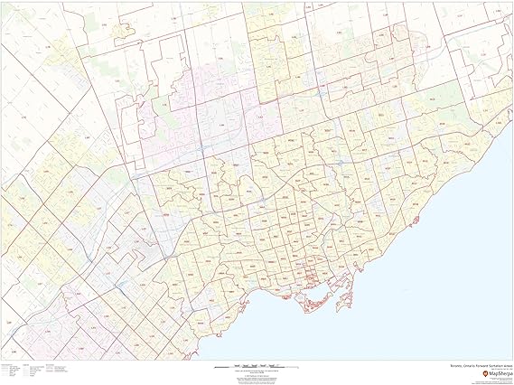 Toronto, Ontario Postal Code Forward Sortation Areas - 48" x 36" Paper ...