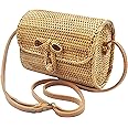 HAAN Handwoven Wicker Crossbody Wallet Boho Purse Oval Rattan Bag For ...