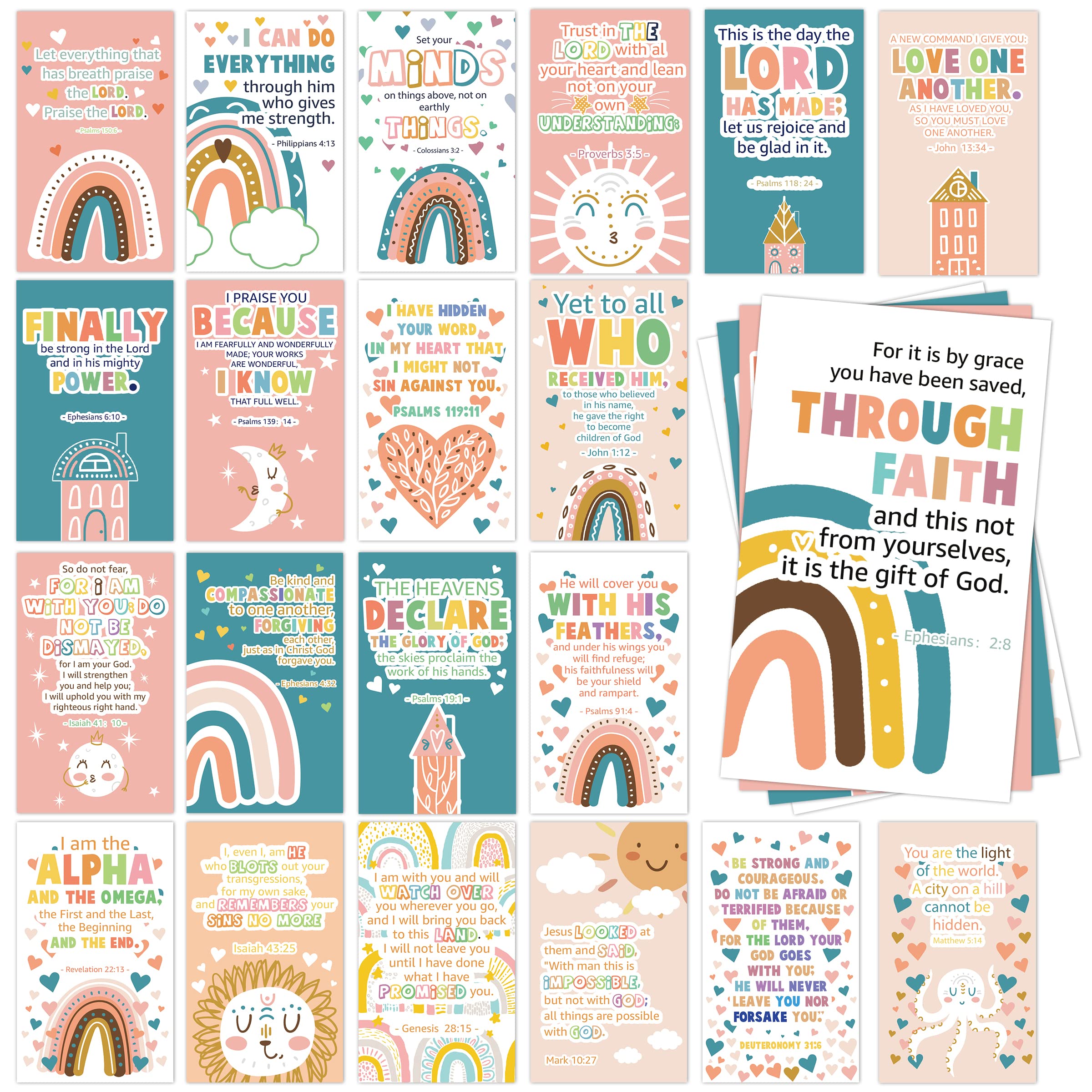 60 Mini Prayer Cards for Children with Inspirational Assorted Bible ...