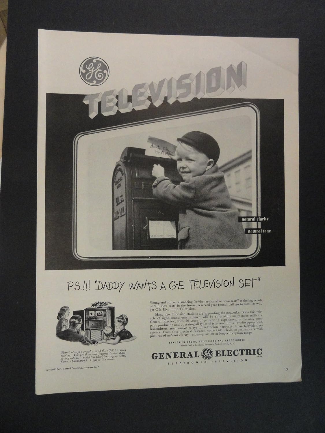 Amazon.com: General Electric Television set. print ad. 10 1/4" x 13 1/2 ...