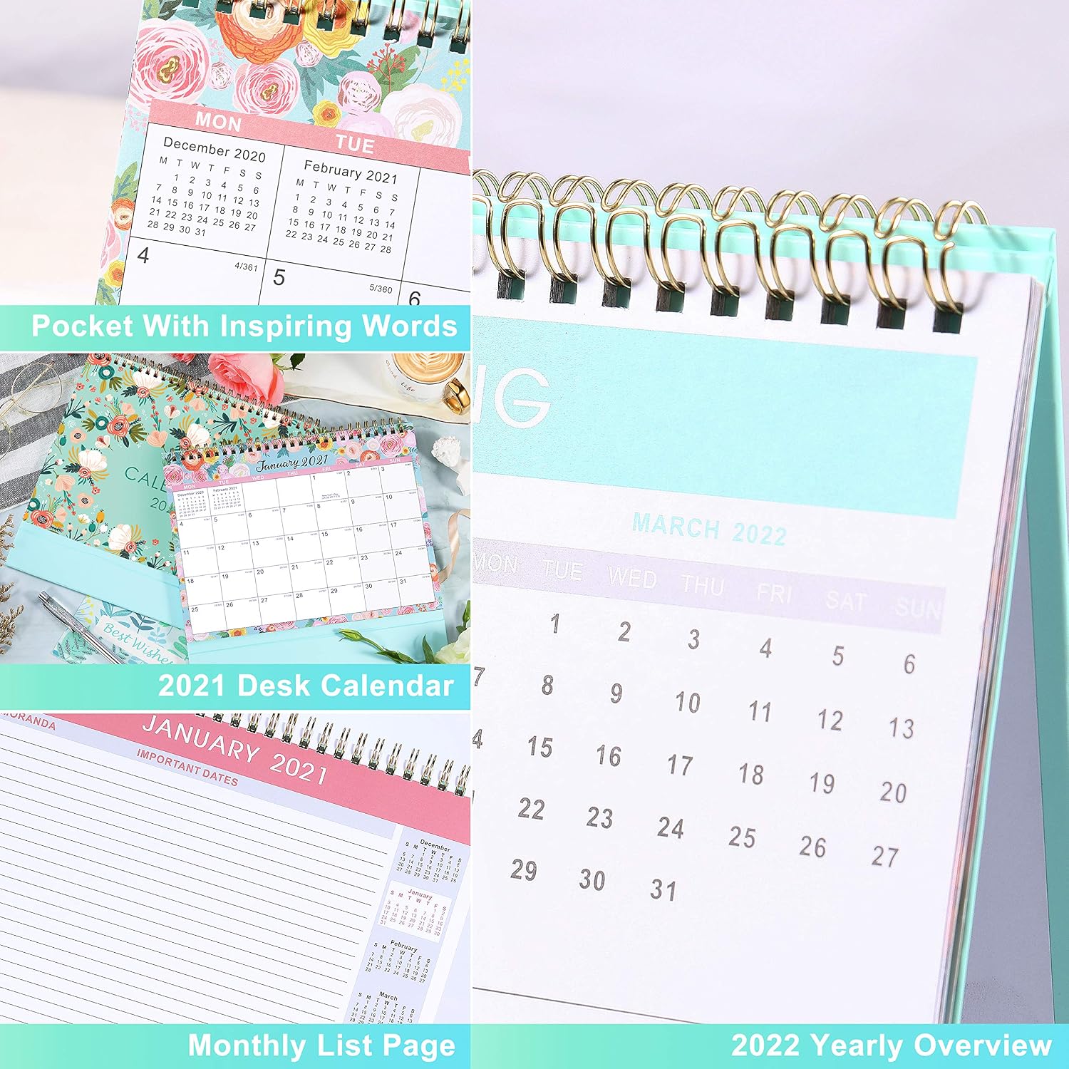 2021-2022 Desk Calendar – Standing Flip 2021-2022 Desktop Calendar with ...