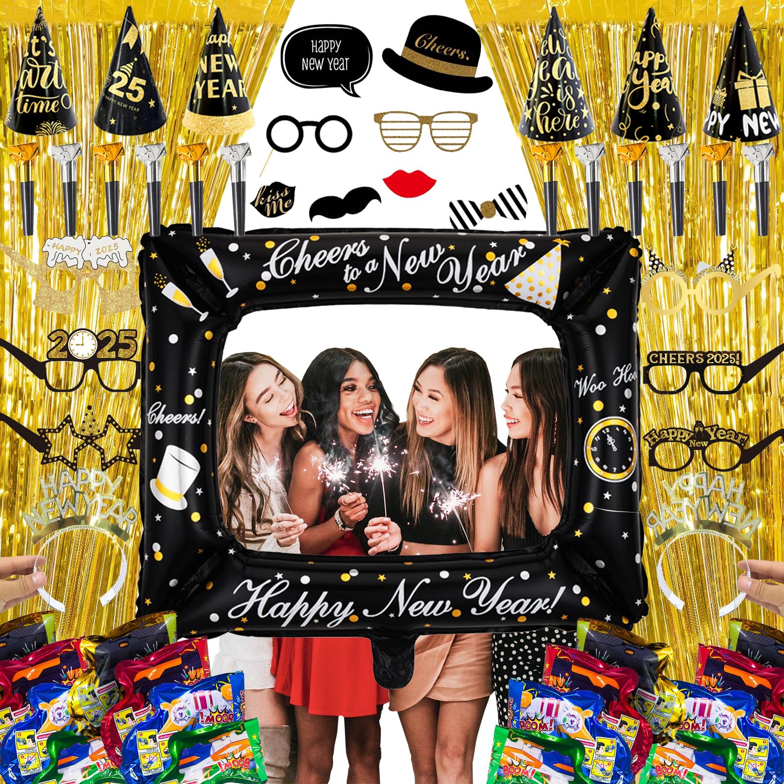 MEHOFOND New Years Eve Party Supplies 2025, Black Gold Happy New Years ...