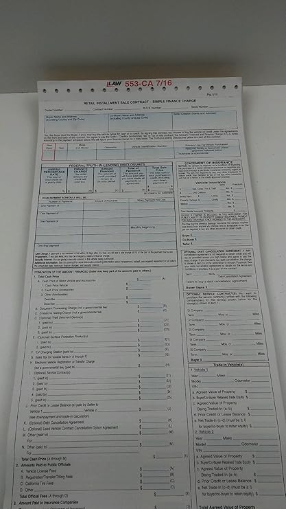 Sales contract Law form 553-CA (7/16) Set of 25, Interior Accessories ...
