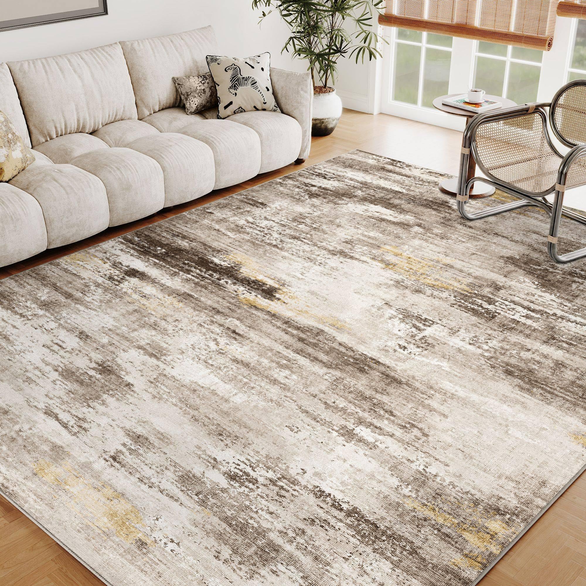 PureCozy Brown 5x7 Area Rug Modern Abstract Washable Living Room Carpet ...
