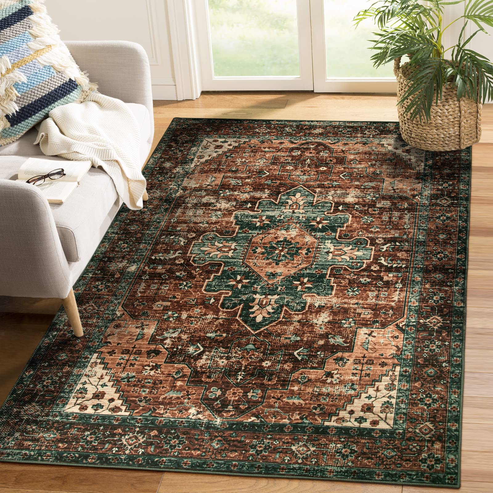 Moynesa Ultra-Thin Washable Vintage Area Rug - 4x6 Living Room Rug for ...
