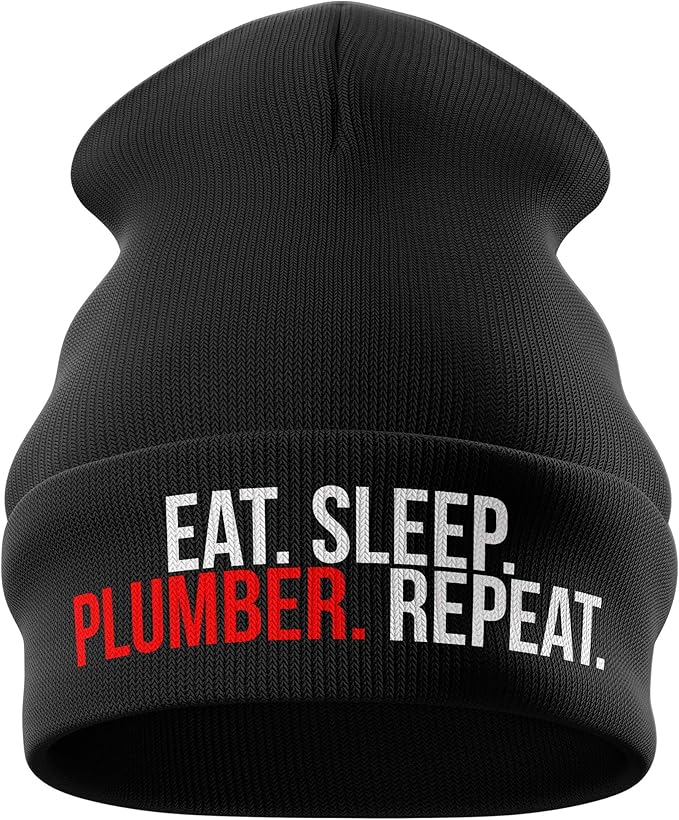 Plumbing Gift - Eat Sleep Plumber Repeat Funny Beanie Hat - Plumber Hat ...