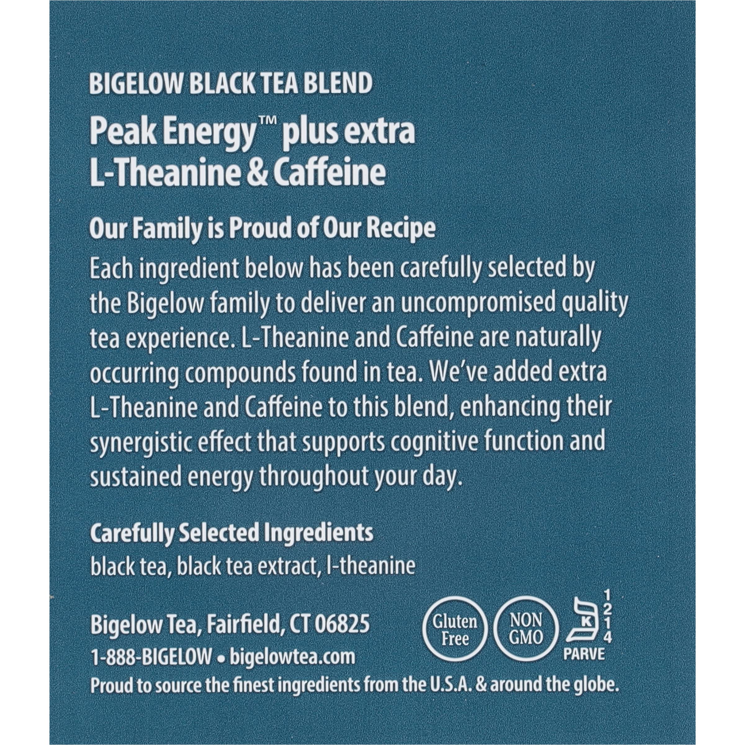 Bigelow Tea Peak Energy plus extra L-Theanine & Caffeine, 18 Count ...