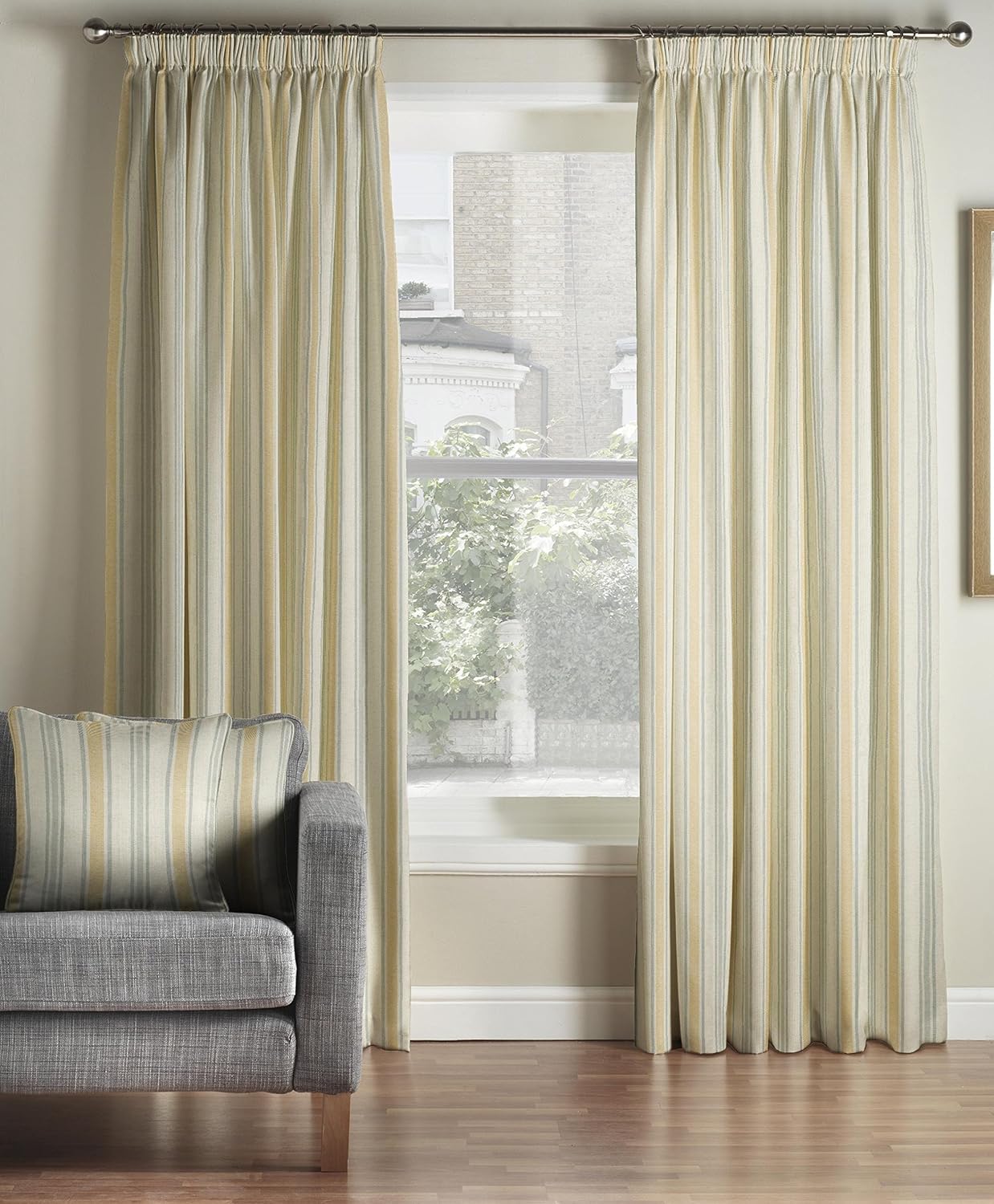 One Pair Of MONTGOMERY Hove Stripe 3" Tape Top Header Curtains - Grey ...