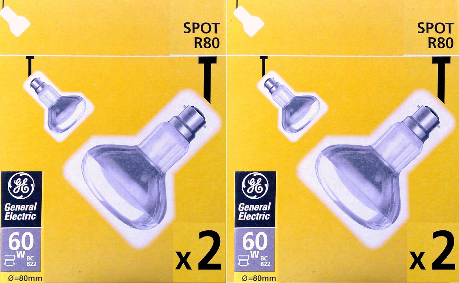4 X GE (General Electric) 60W R80 Reflector Spot Light Bulbs, BC B22 ...