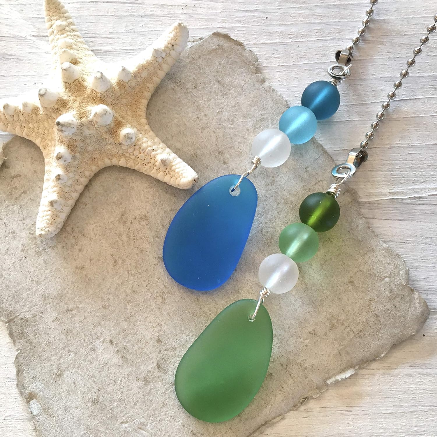 Amazon.com: Sea Glass Ceiling Fan Light Pull Set of Two, Beach and ...