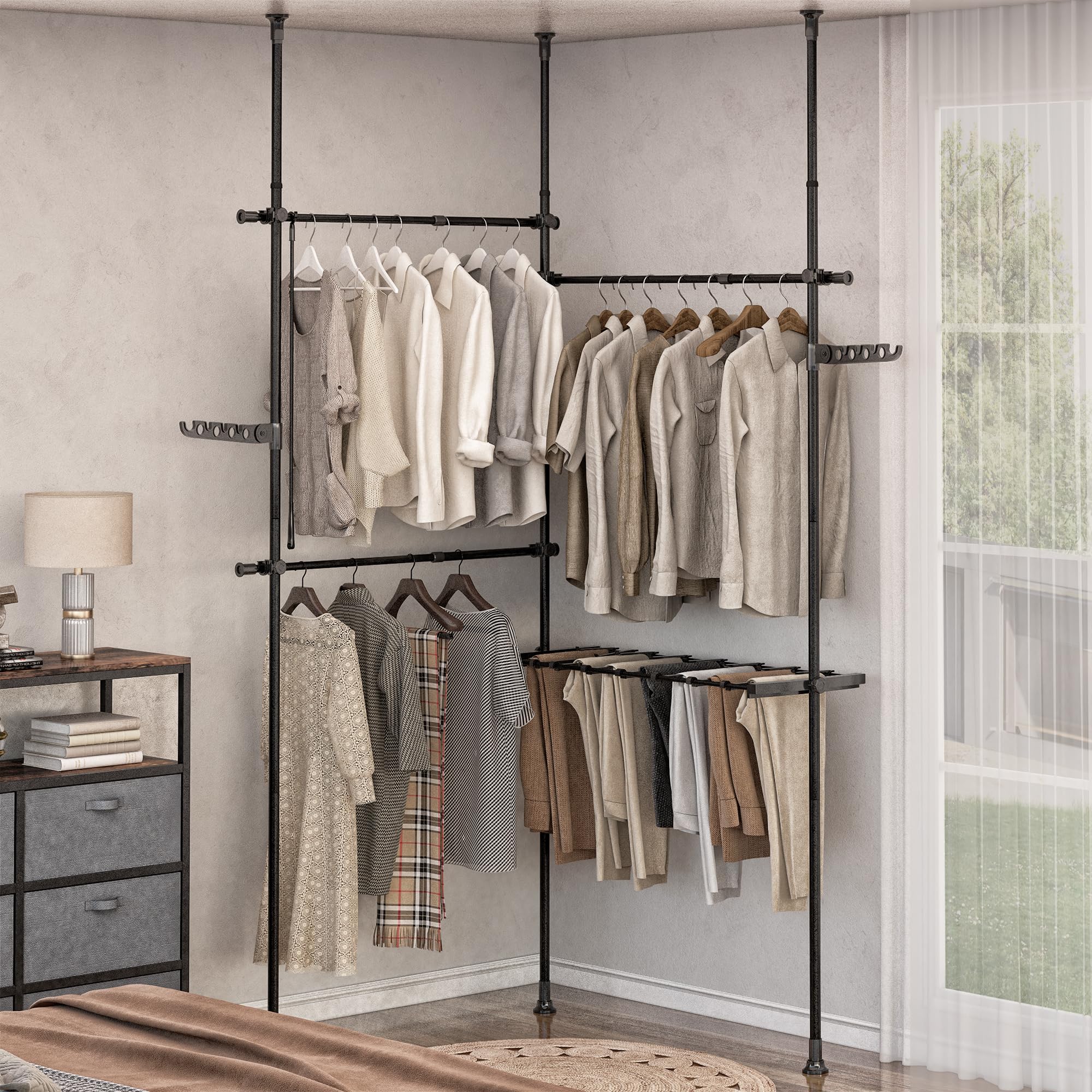 DYN Ptah 2x2-Tier Floor to Ceiling Clothes Racks, Adjustable Clothing ...