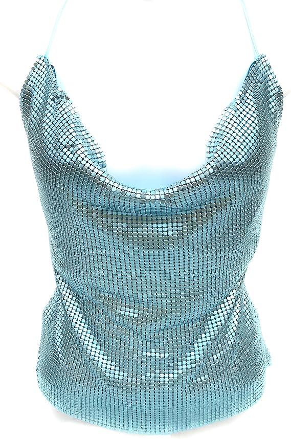 Women Metal Mesh Halter Top Sexy Shiny Party Nightclub Wedding Prom ...