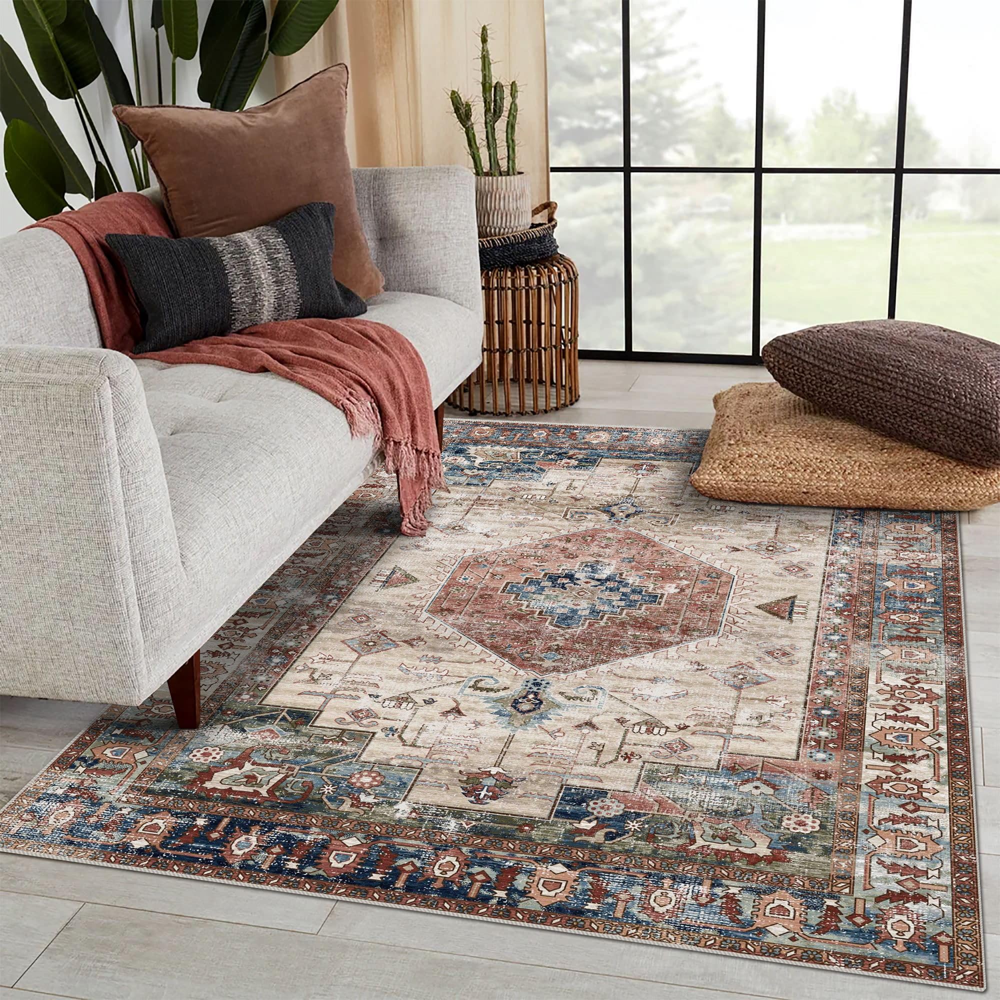Vivorug Washable Rug, Ultra Soft Area Rug 4x6, Non Slip Vintage Rug ...