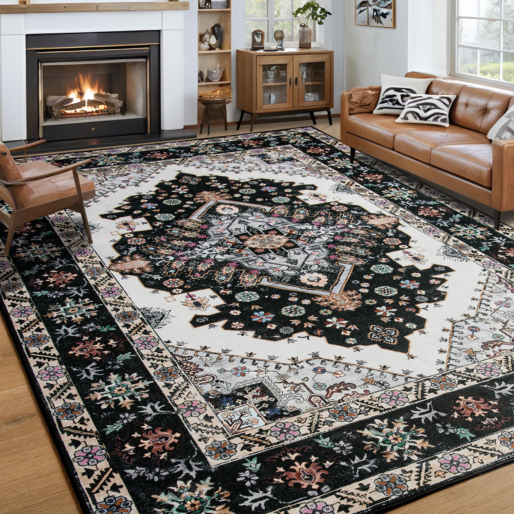 Noahas Black 6x9 Area Rugs for Living Room, Vintage Machine Washable ...