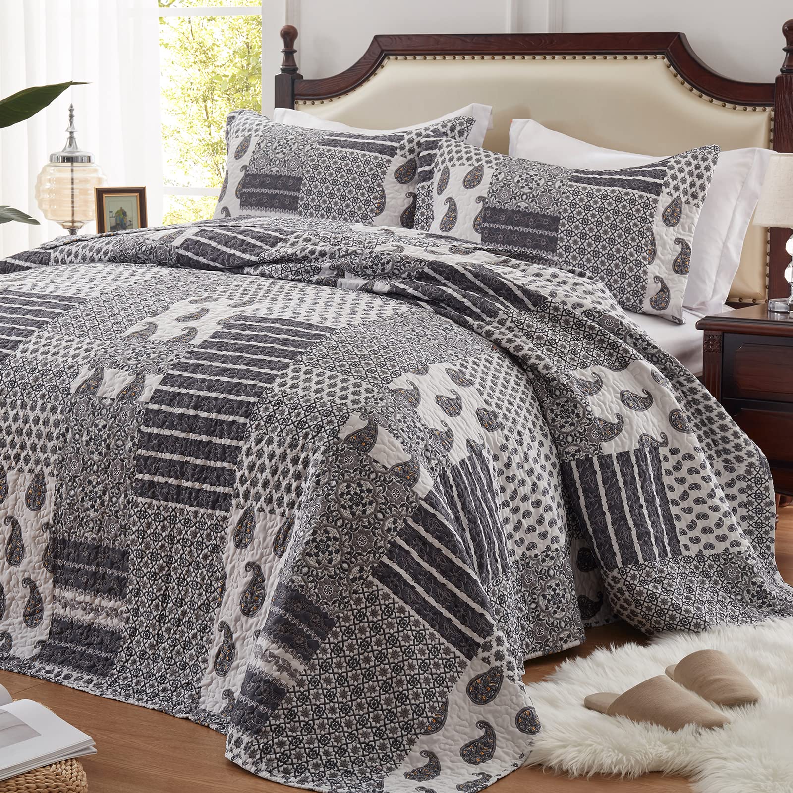 LEAONME Quilt Set King Size 3 Piece Bedspread Coverlet Lightweight ...