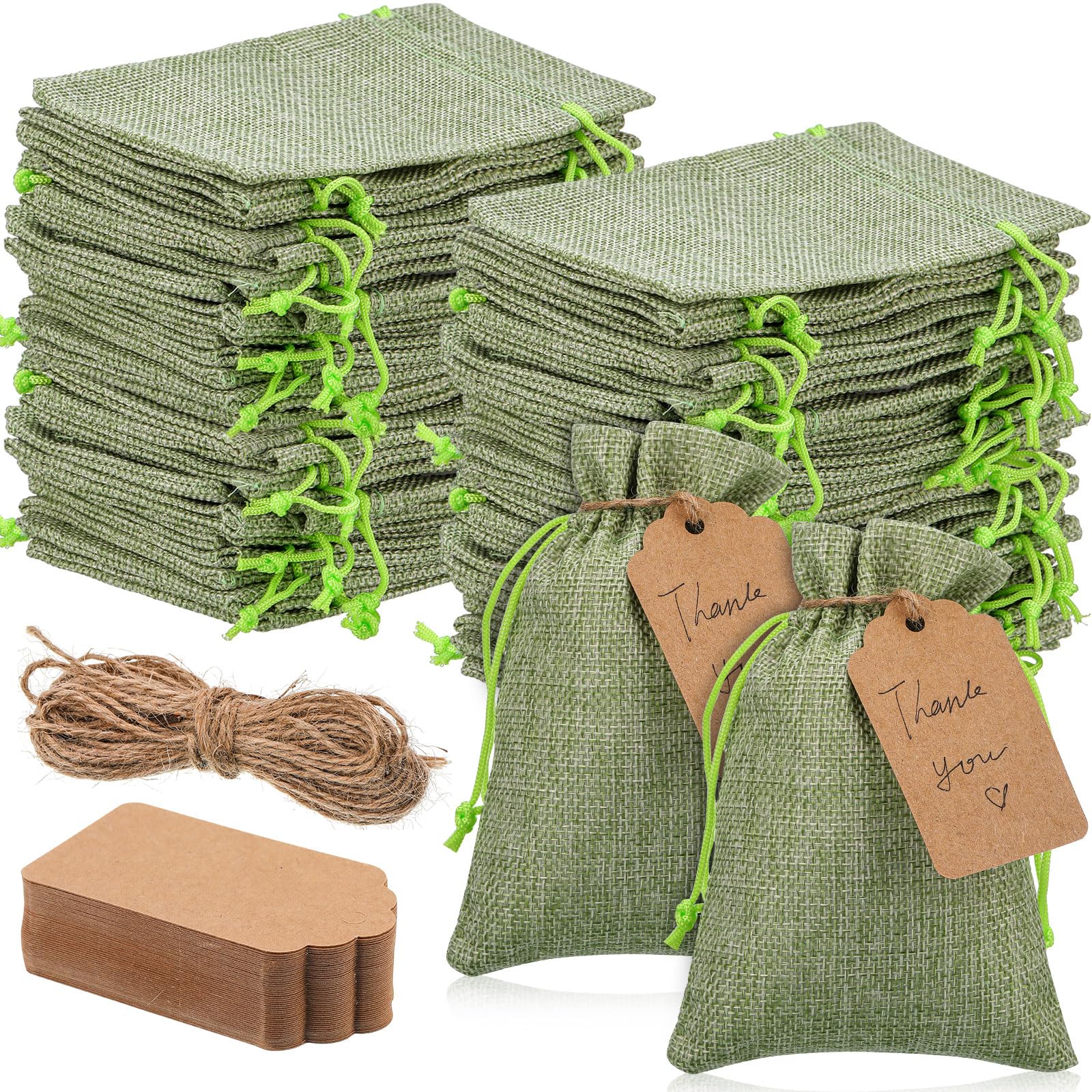 Woanger 100 Pcs Burlap Gift Bags with 100 Pcs Kraft Paper Gift Tags ...